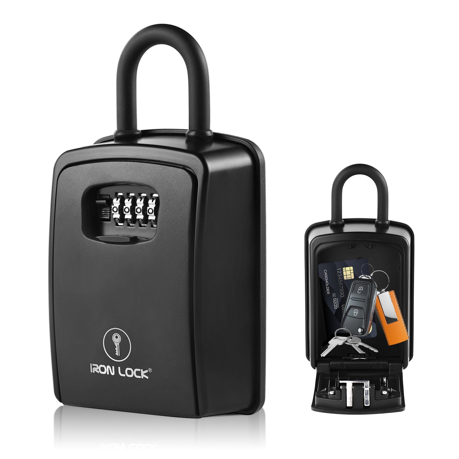 Portable XX-Large Key Lock Box with U-Shackle (Black) | Iron Lock