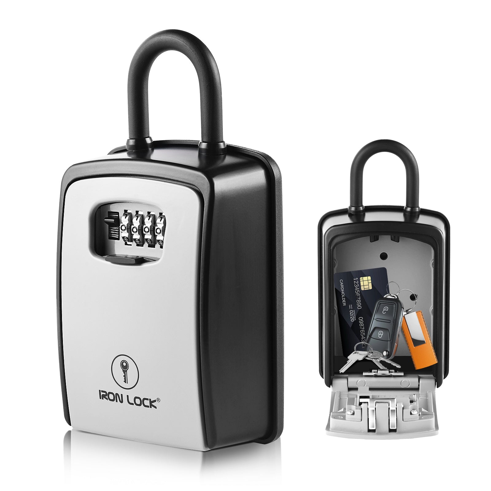 Portable XX-Large Key Lock Box with U-Shackle (Grey) | Iron Lock