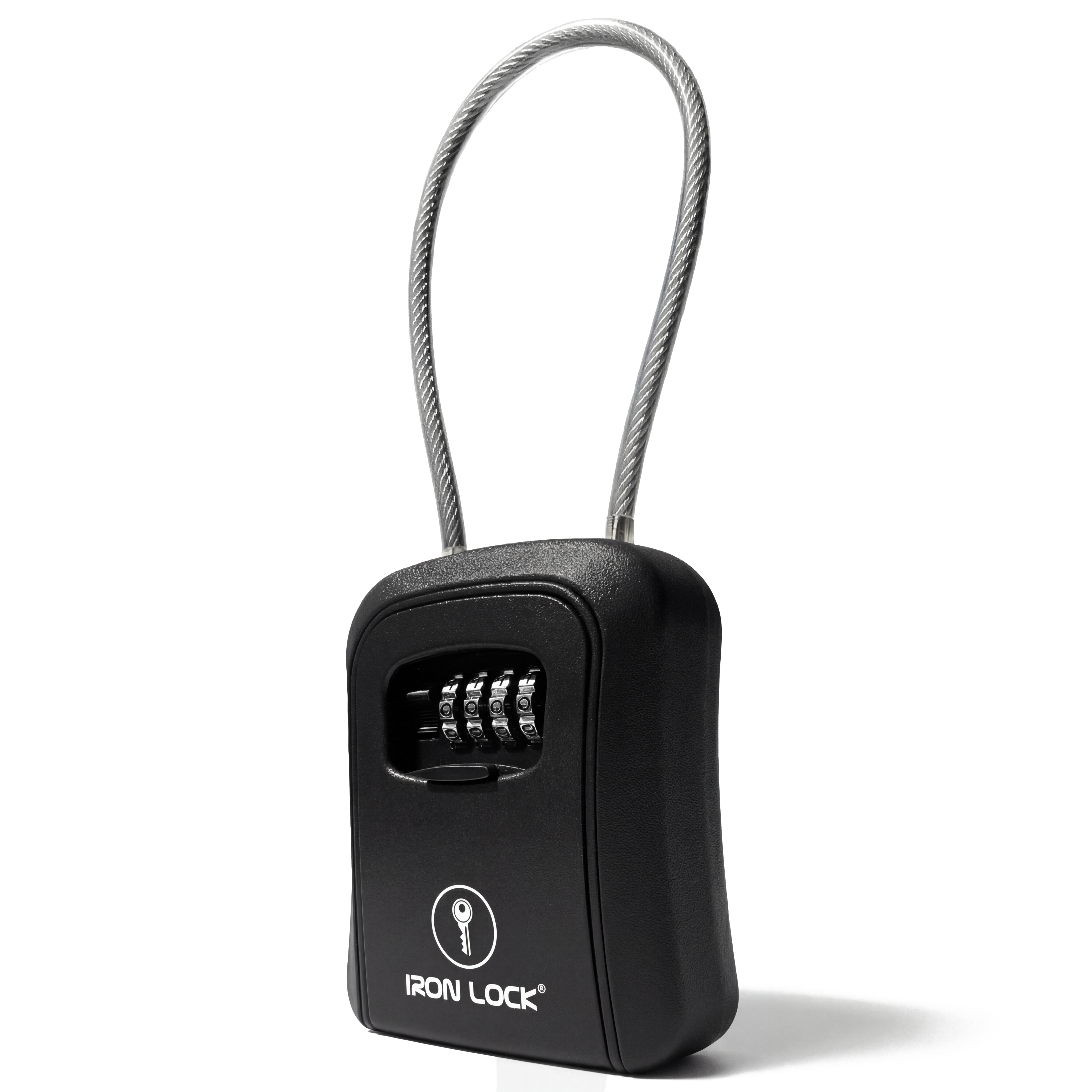 Portable Medium Key Lock Box with Cable Shackle (Black) | Iron Lock