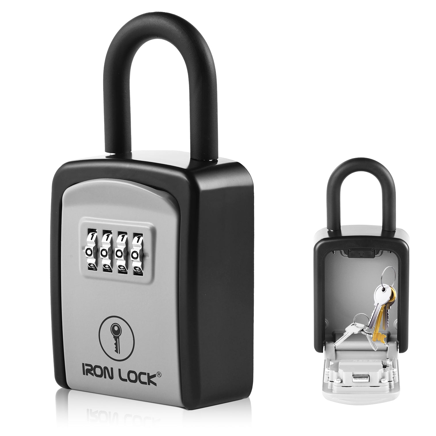 Portable Small Key Lock Box with U-Shackle (Grey) | Iron Lock